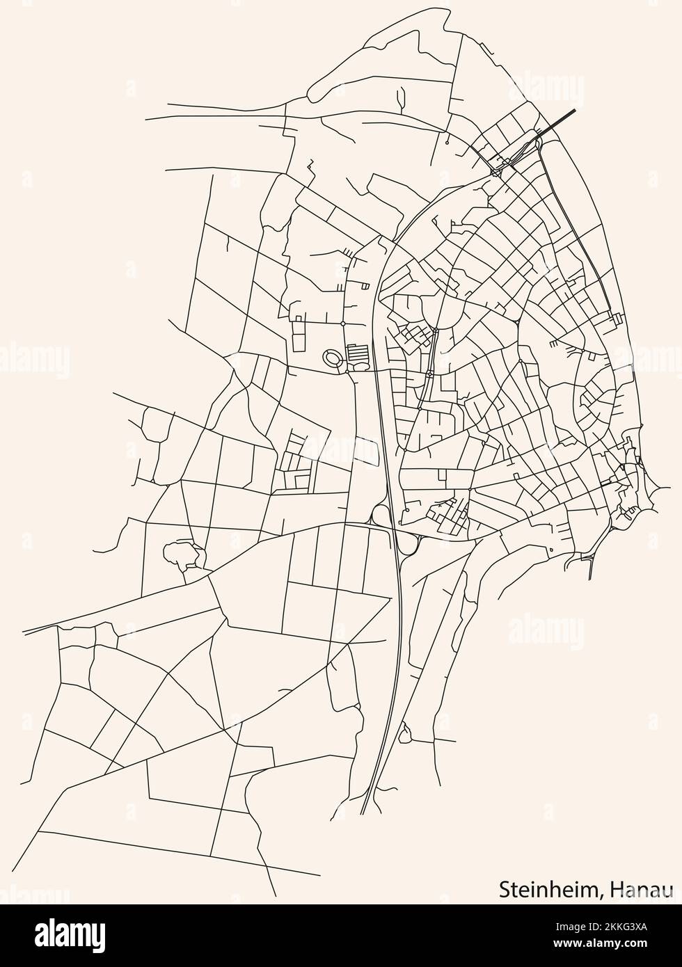Detailed navigation black lines urban street roads map of the STEINHEIM ...