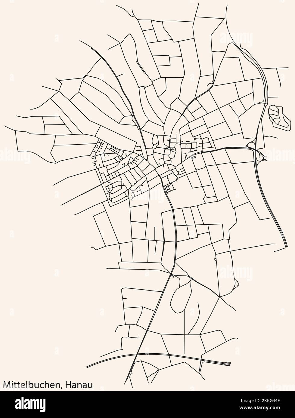 Detailed navigation black lines urban street roads map of the ...