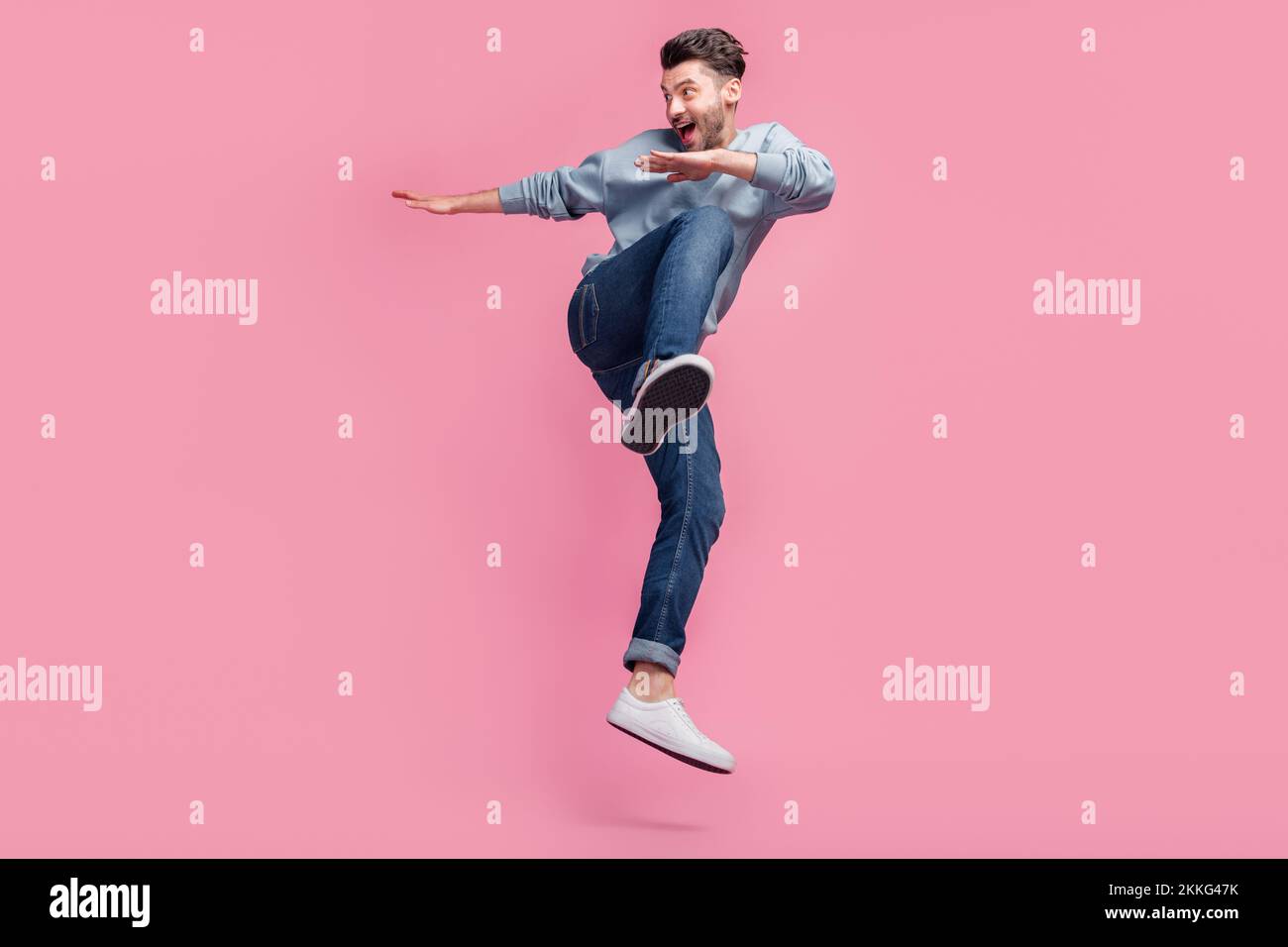 Full body size photo of young handsome attractive funny man student ...