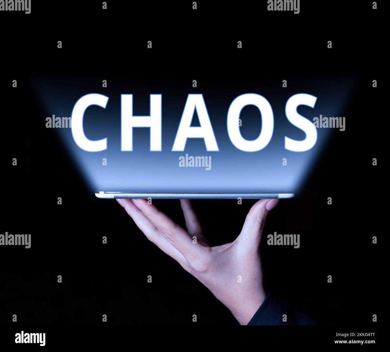 Hand writing sign Chaos, Business showcase Complete disorder and great ...