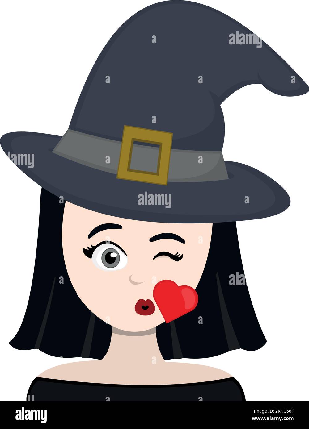 vector illustration of a witch cartoon giving a kiss in the shape of a ...