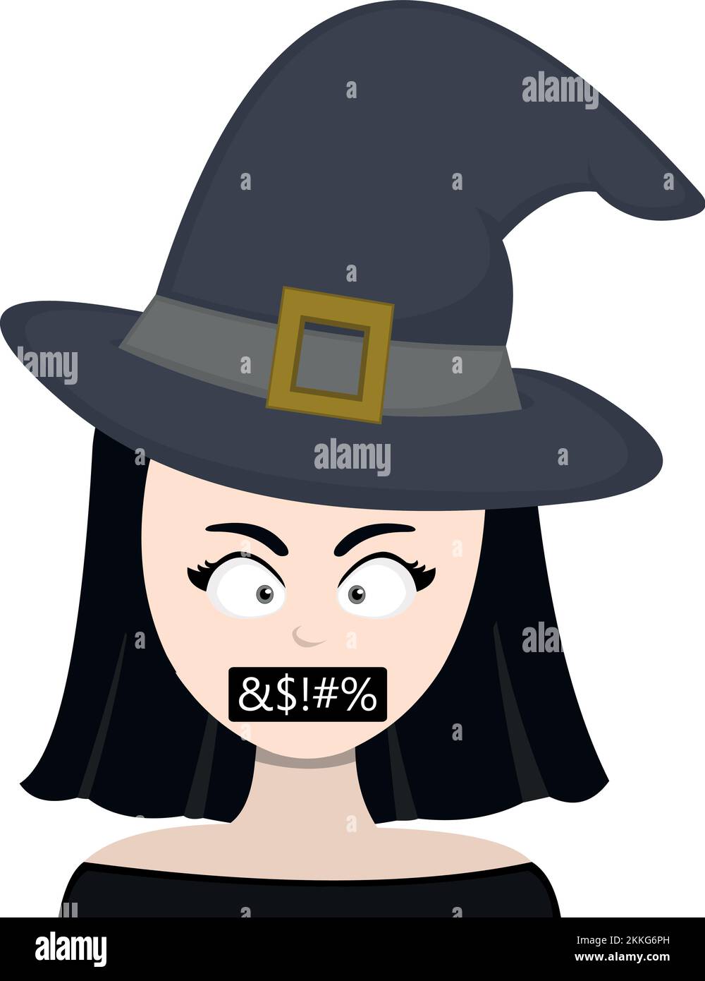 vector illustration of a cartoon witch with an angry expression and a ...
