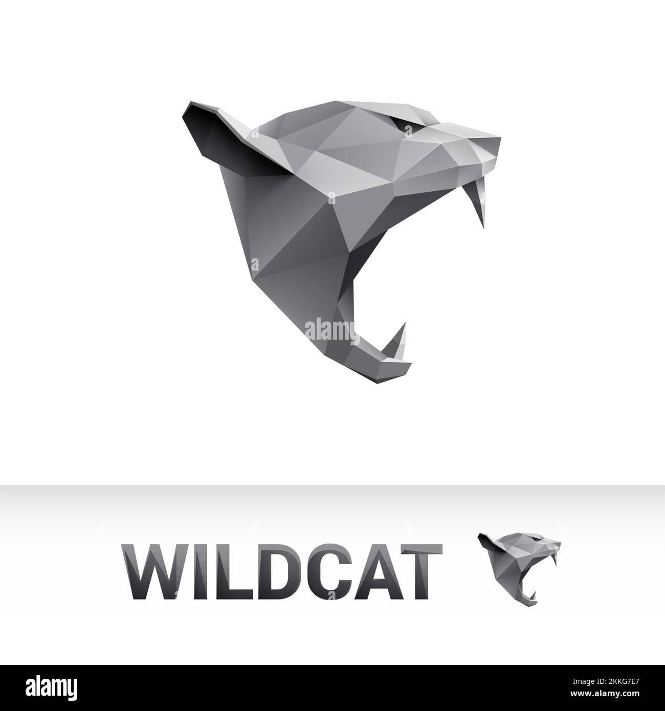 Silver Metallic Cat Head. Polygon Style Animal Logo on a White ...
