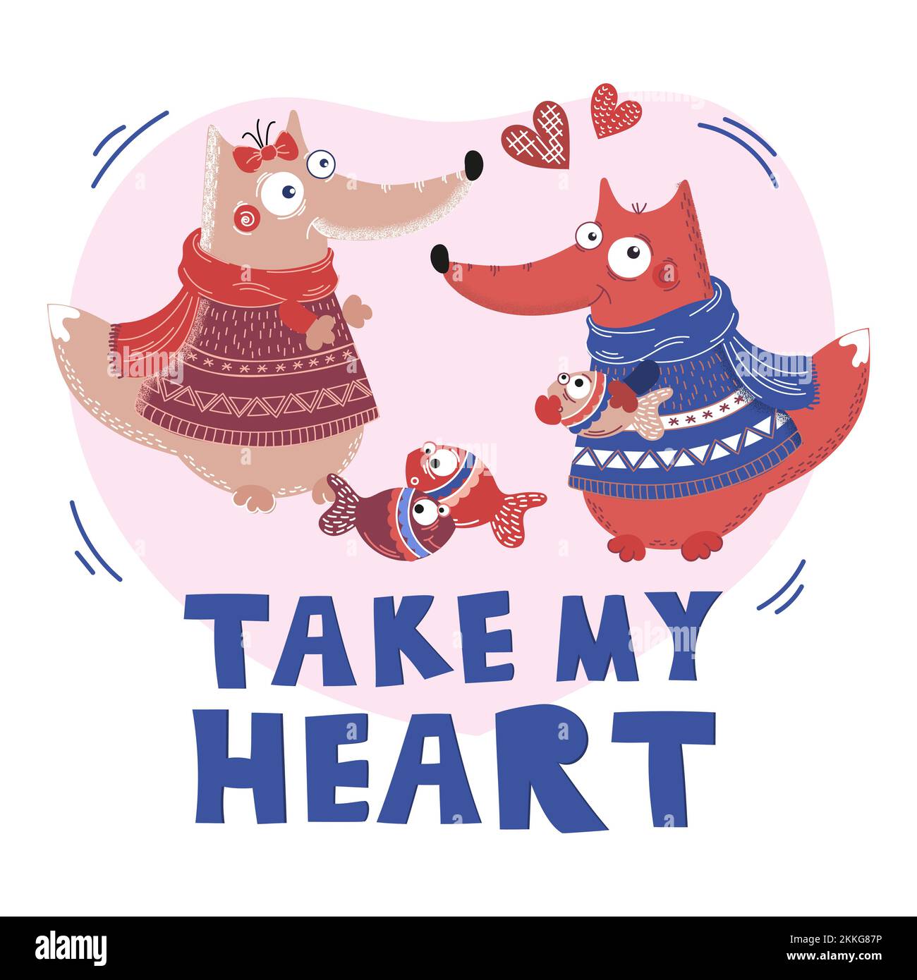 LOVE FOX Valentine Day Holiday Cartoon Animal Hand Drawn Clip Art ...