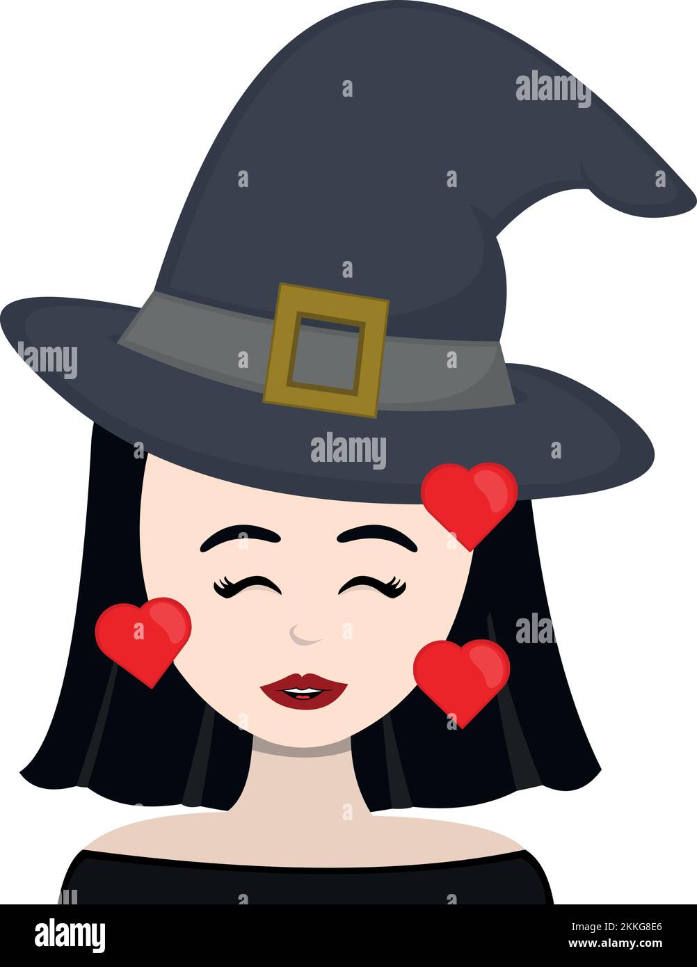 vector illustration of a cartoon witch in love surrounded by hearts ...