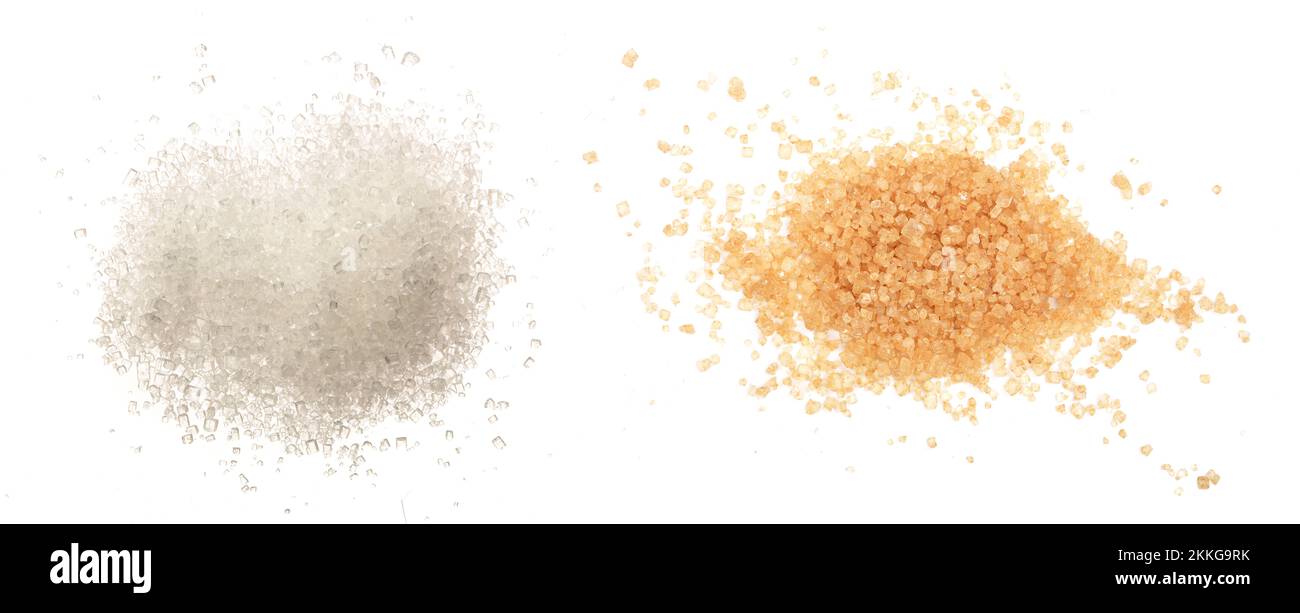Heap of granulated white and brown sugar isolated on white background ...