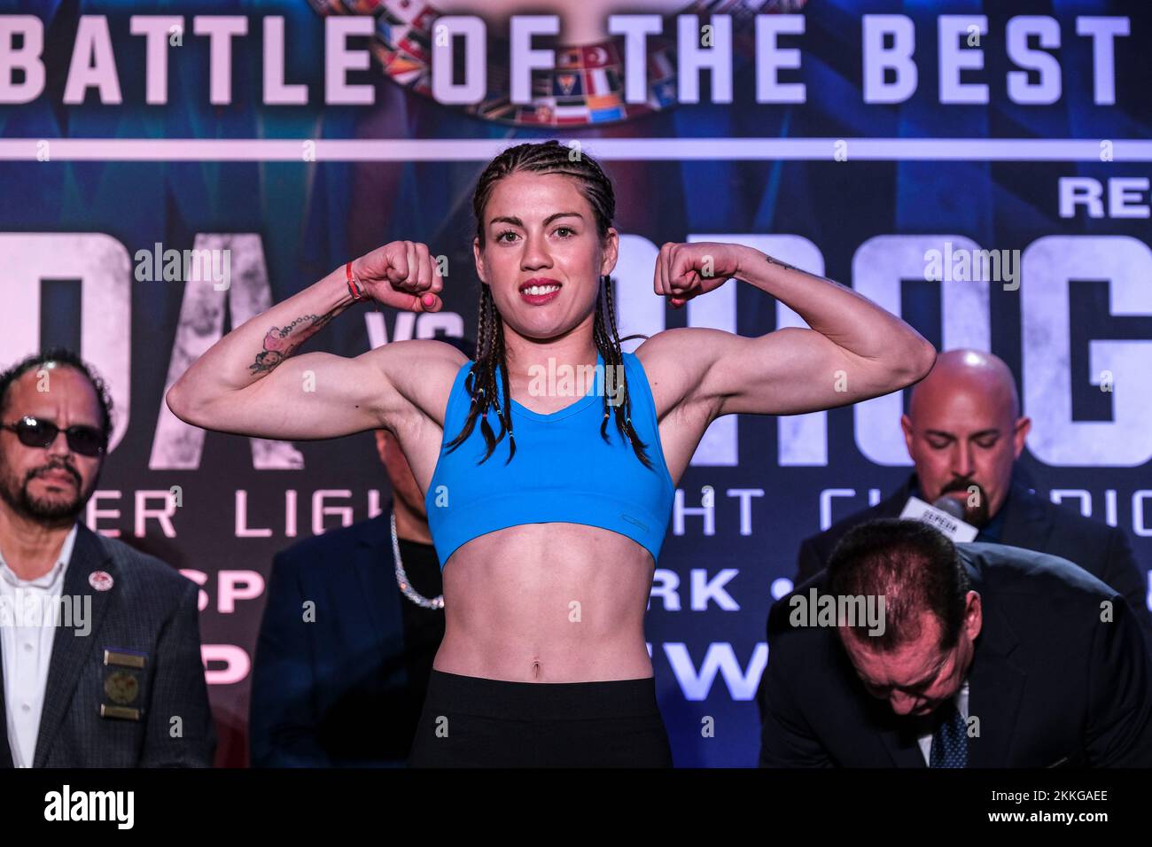 Los Angeles, CA, USA. 25th Nov, 2022. IBF and WBO womenÃ s light flyweight champion Evelyn ...