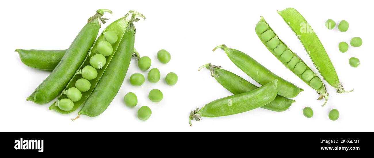 Fresh green pea pod isolated on white background Stock Photo - Alamy