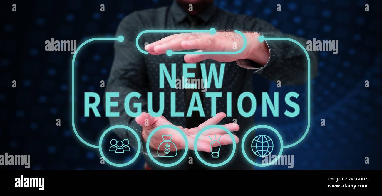 Writing displaying text New Regulations. Business showcase rules made ...