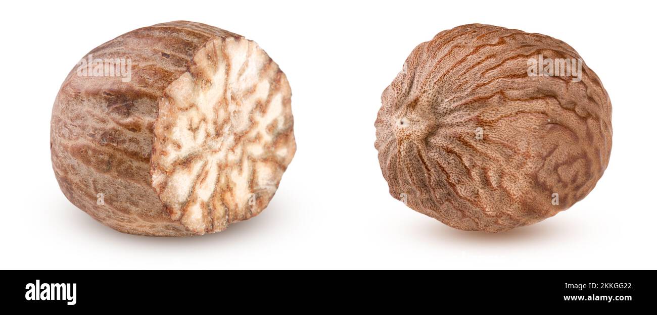 nutmeg isolated on white background macro. Set or collection Stock ...