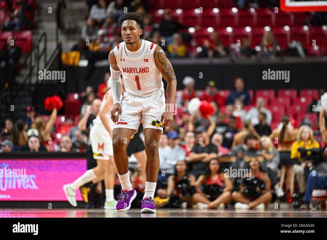 College Park, MD, USA. 25th Nov, 2022. Maryland Terrapins guard Jahmir ...