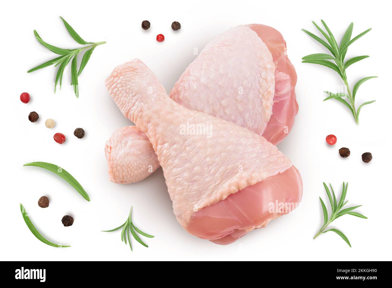 Raw chicken leg or drumstick isolated on white background with full ...