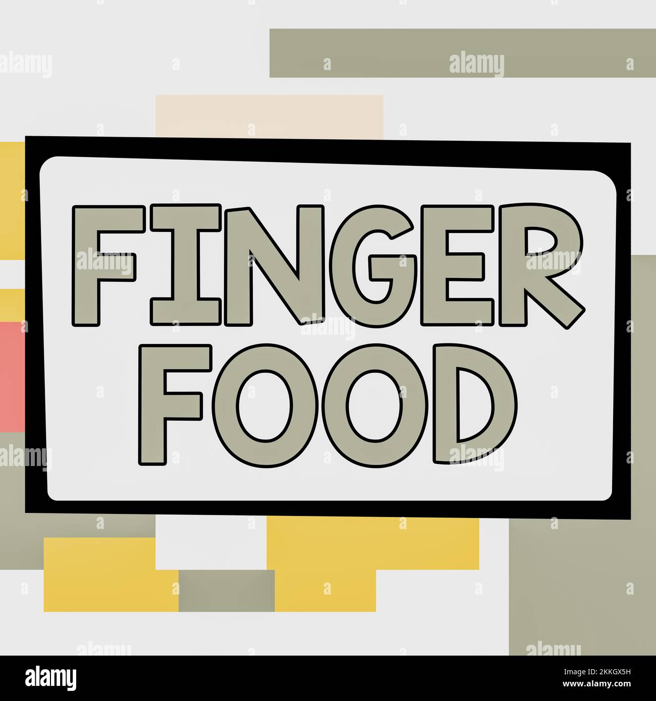 Hand writing sign Finger Food. Business concept products and digestives ...