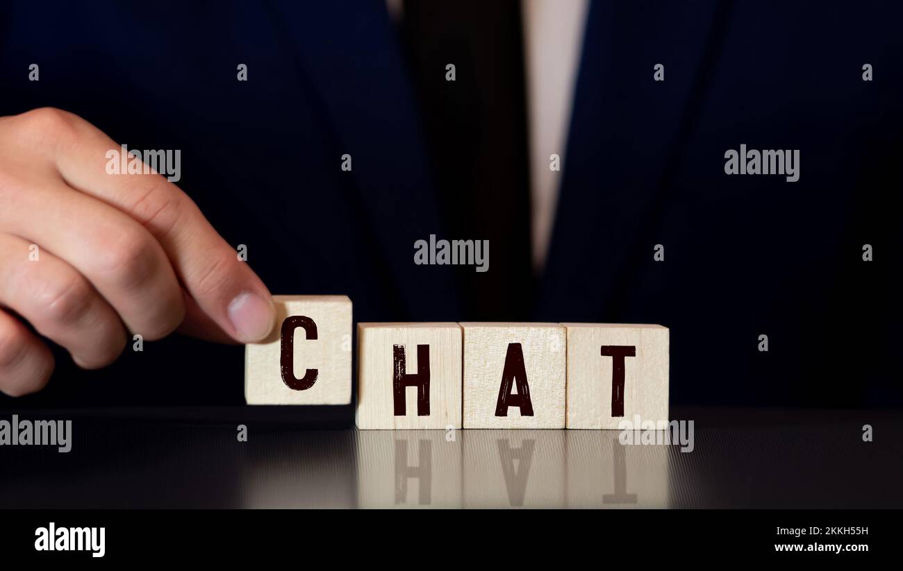 Blue color ink rubber stamp in word chat on white paper background ...