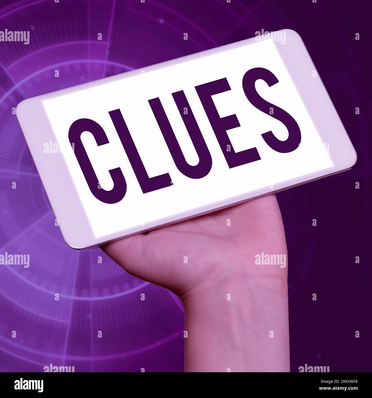 Text sign showing Clues. Conceptual photo Piece of evidence information ...