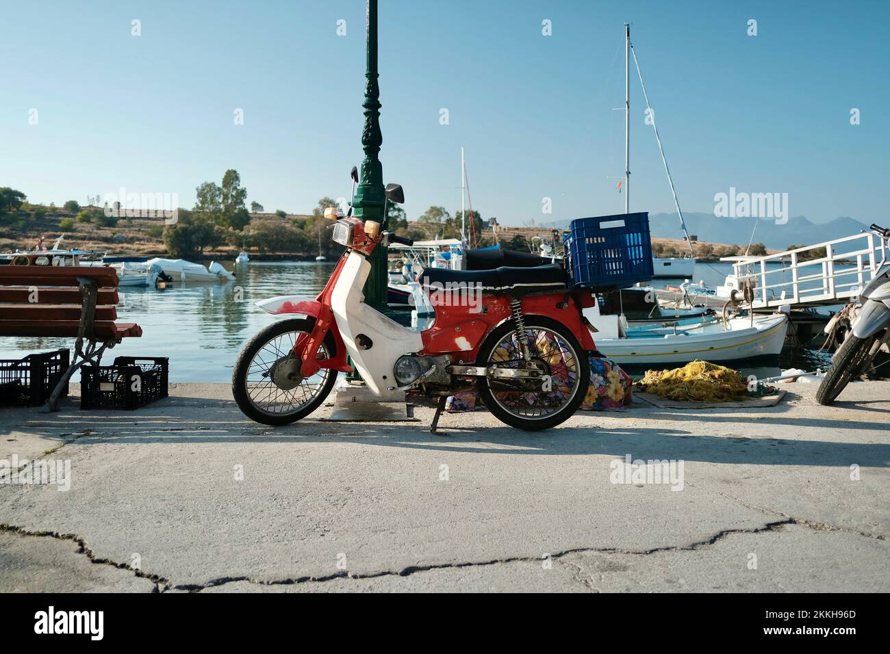 The small port of Perdika in Aegina, Greece. A common stop over port on ...