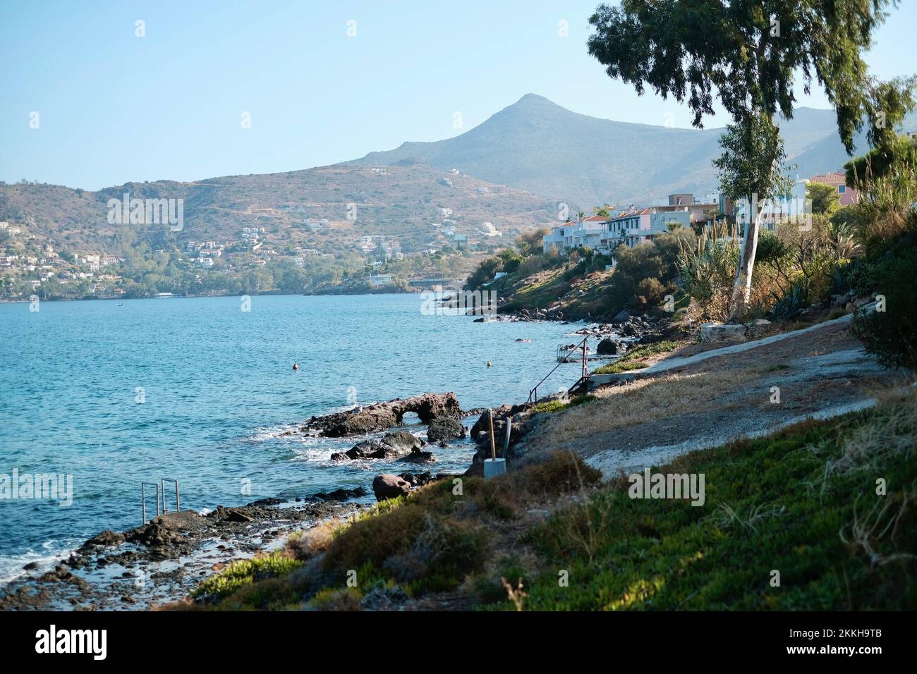 The small port of Perdika in Aegina, Greece. A common stop over port on ...