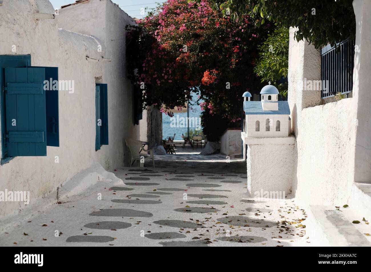 The small port of Perdika in Aegina, Greece. A common stop over port on ...