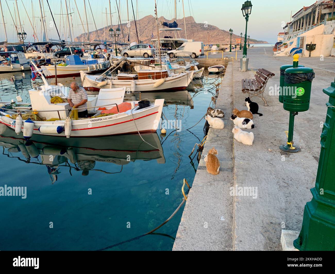 The small port of Perdika in Aegina, Greece. A common stop over port on ...