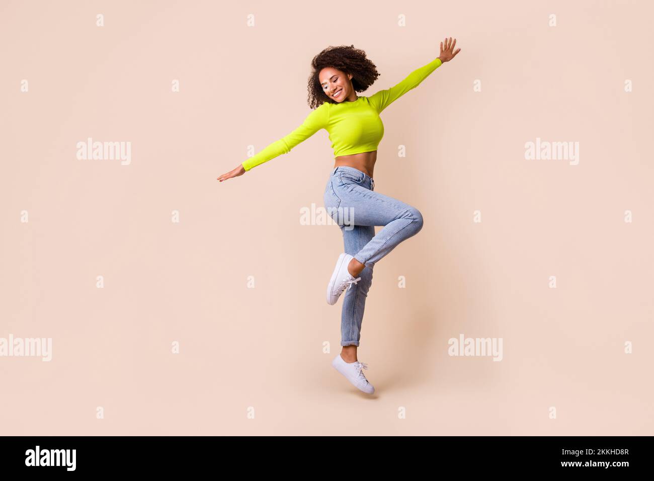 Full length photo of young attractive girl happy go travel fly wings ...