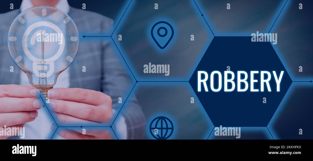 Writing displaying text Robbery. Business concept the action of taking ...