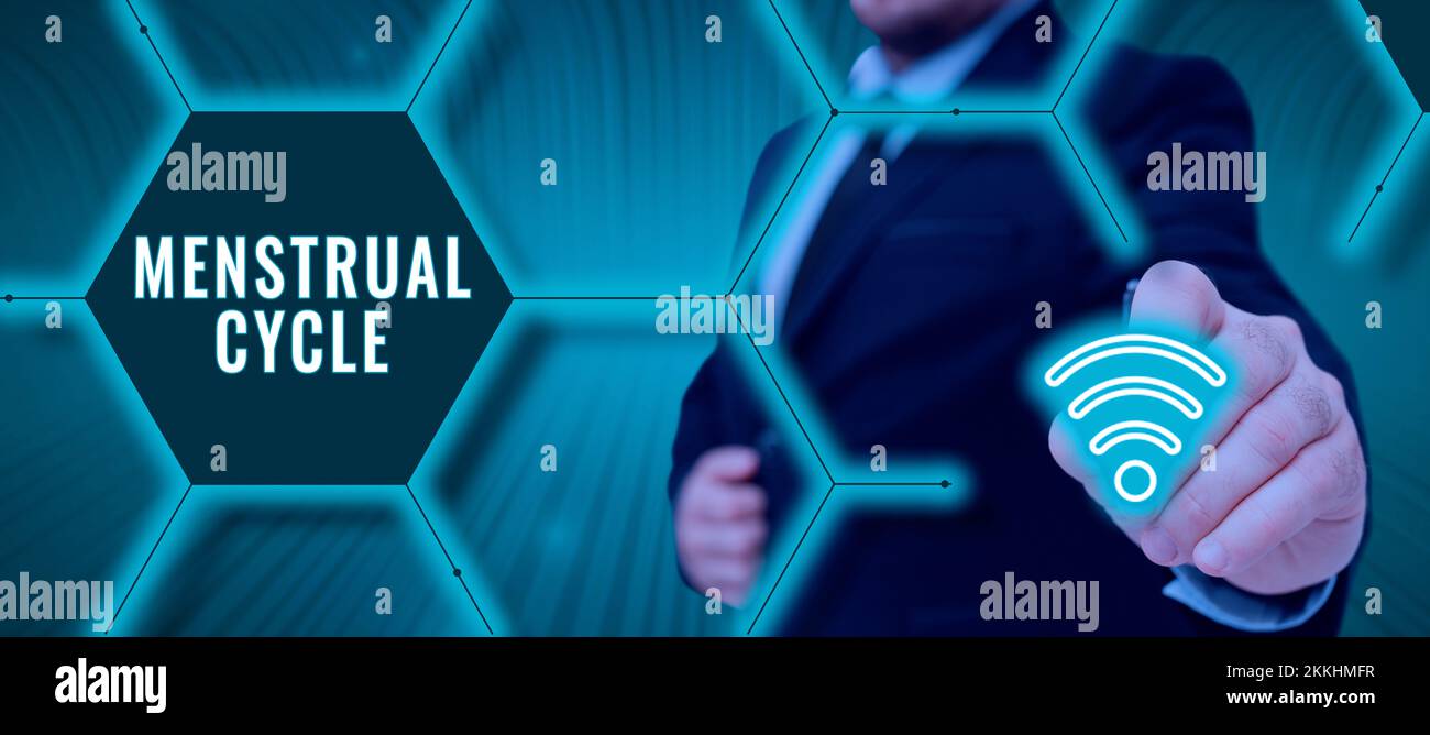 Text showing inspiration Menstrual Cycle. Word for monthly cycle of ...