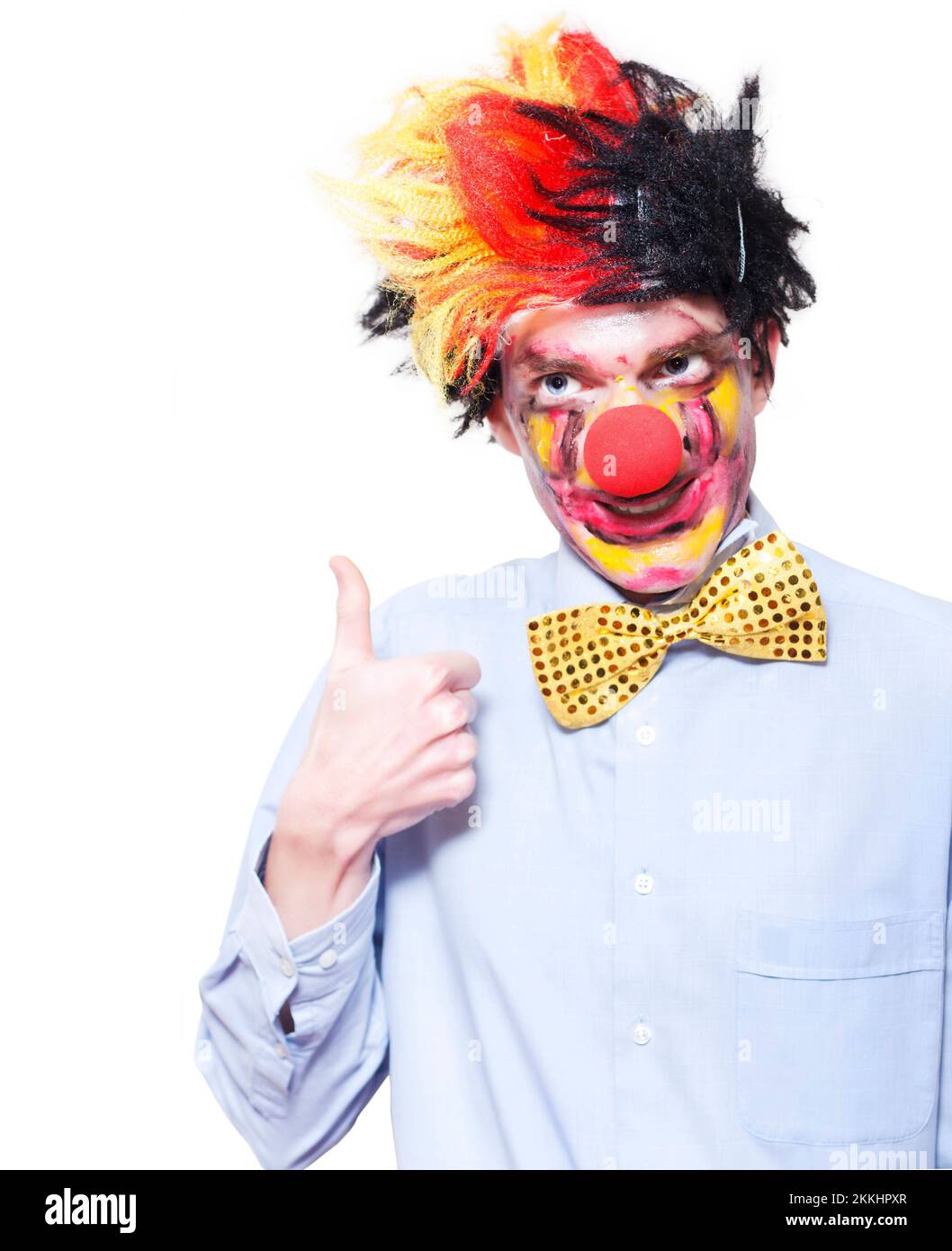 Quirky Circus Clown Performer Pointing Up To Blank Carnival Advertising ...