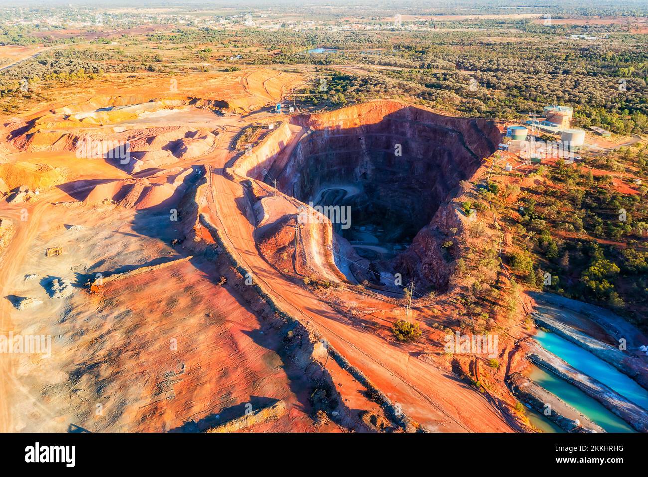 OPen pit copper mine in Cobar town of outback Australia - aerial landscape view Stock Photo - Alamy