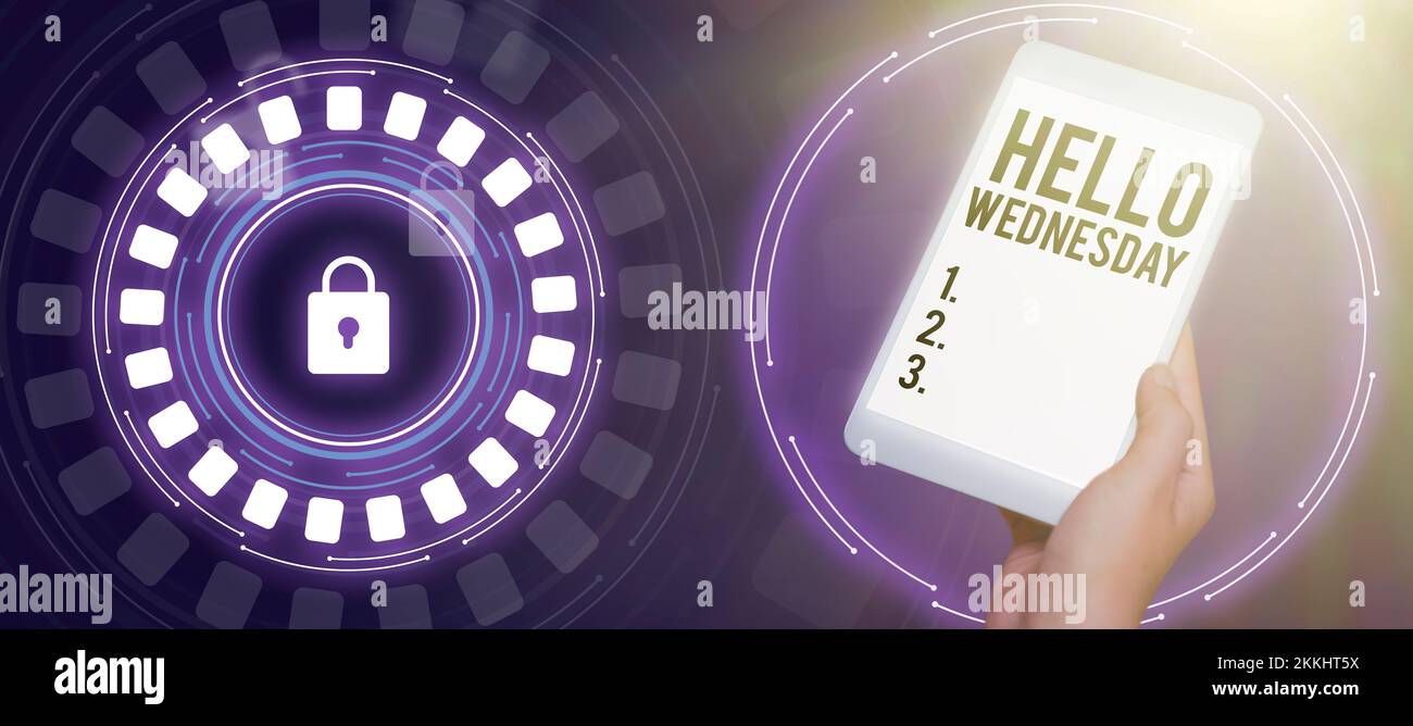Text showing inspiration Hello Wednesday. Business idea Hump day Middle ...