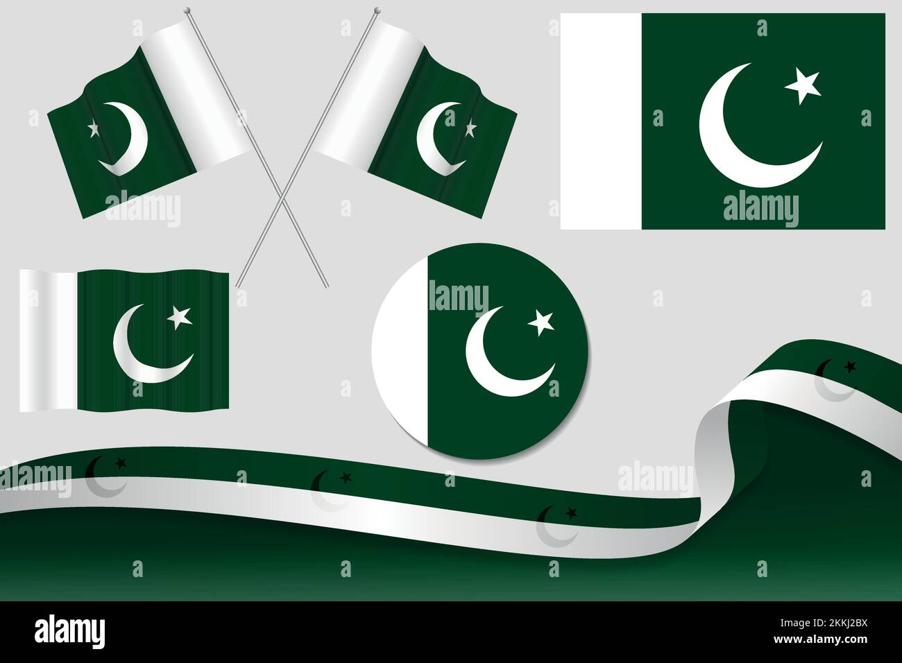 A set of illustrated Pakistan flags in different shapes and variations ...