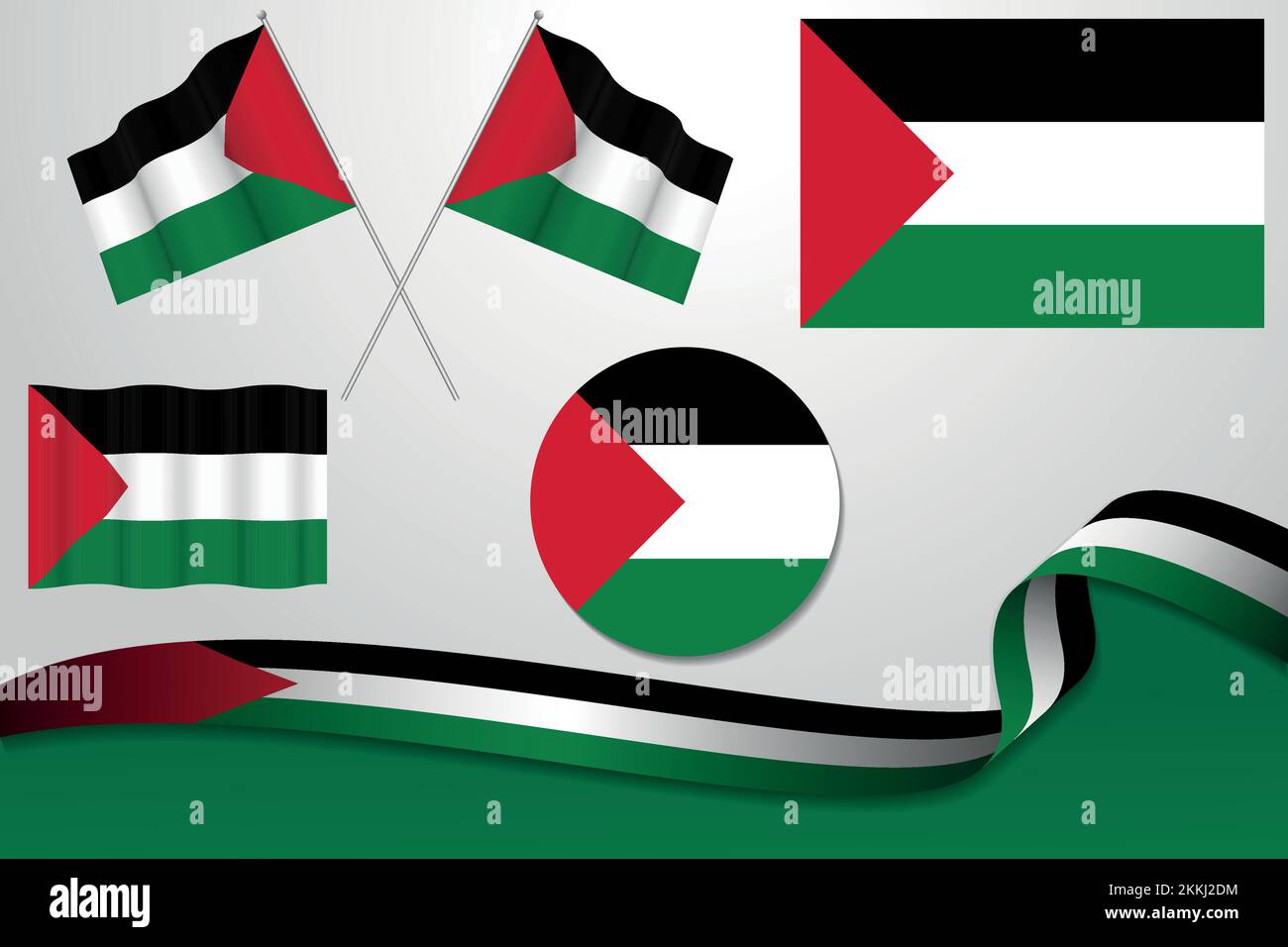 A set of illustrated Palestine flags in different shapes and variations ...