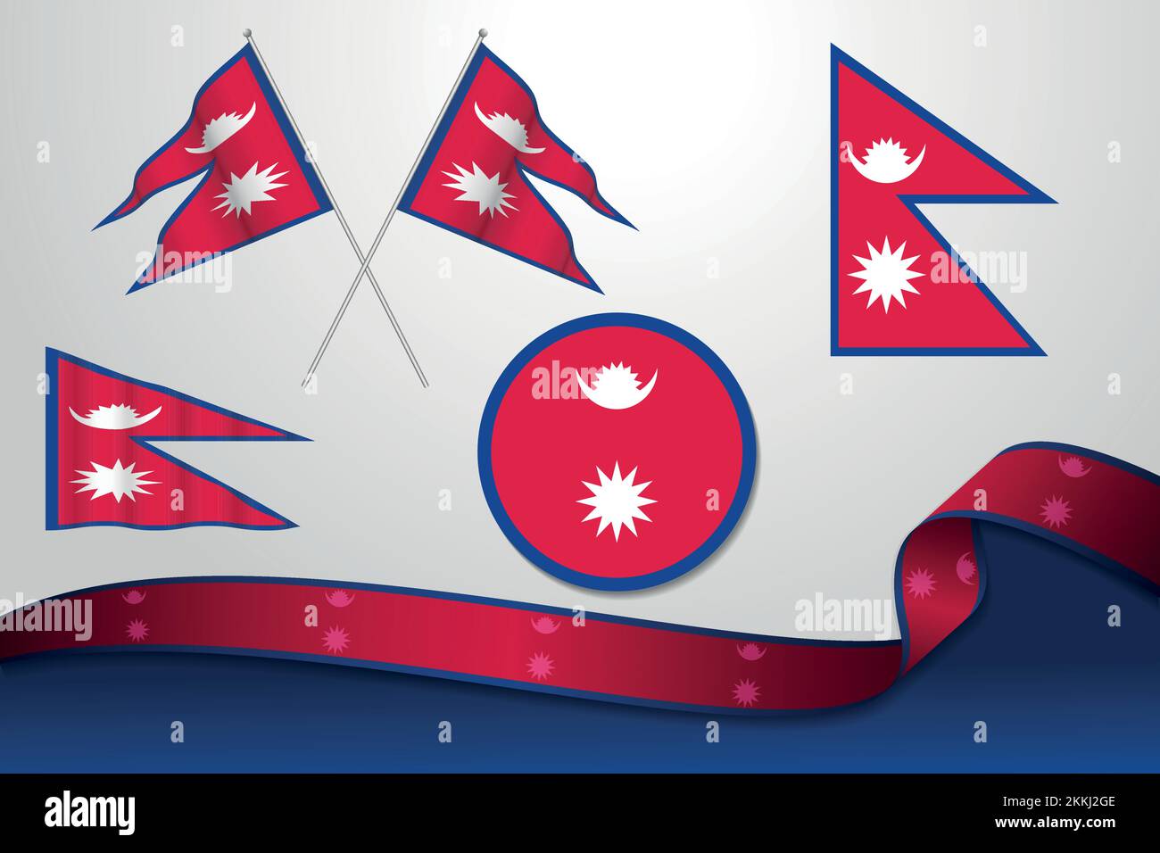 A set of illustrated Nepal flags in different shapes and variations on ...