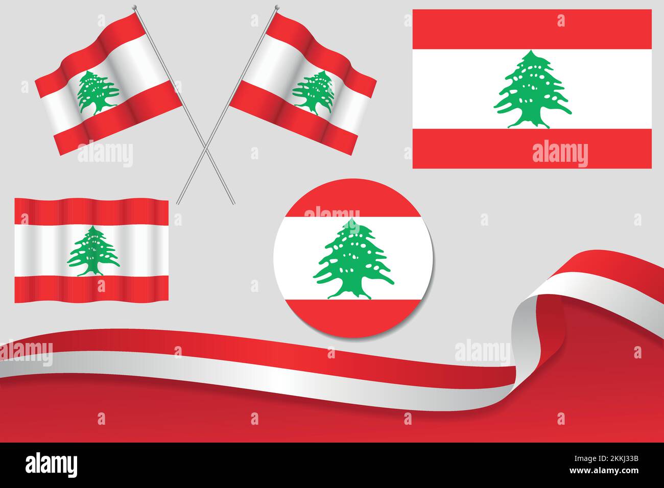 A set of illustrated Lebanon flags in different shapes and variations ...
