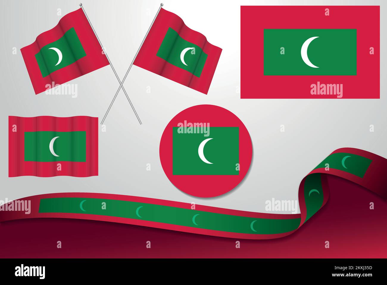 A set of illustrated Maldives flags in different shapes and variations ...