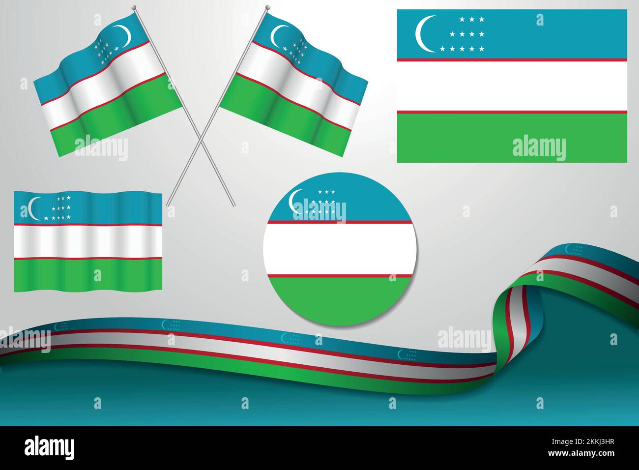 A set of illustrated Uzbekistan flags in different shapes and ...