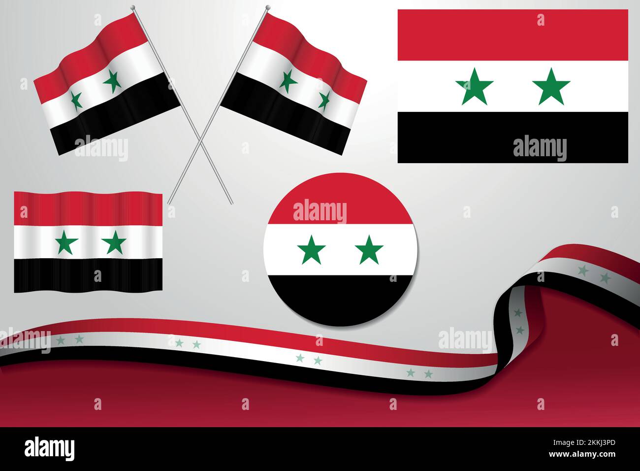 A set of illustrated Syria flags in different shapes and variations on ...