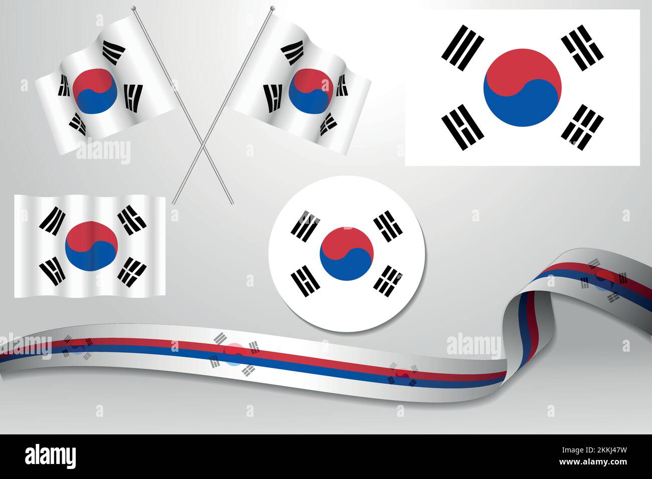 A set of illustrated South Korea flags in different shapes and ...