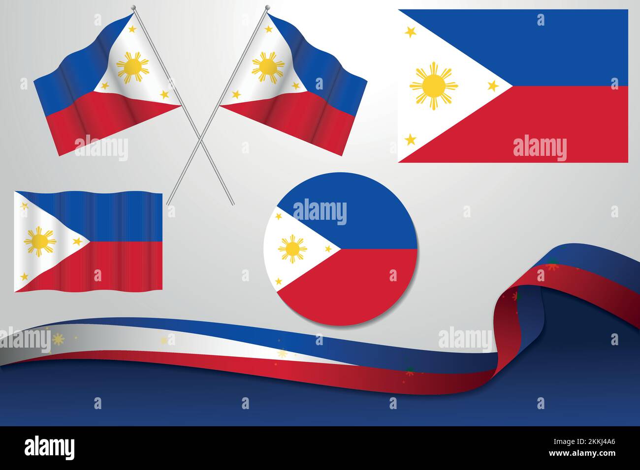 A set of illustrated Philippines flags in different shapes and ...