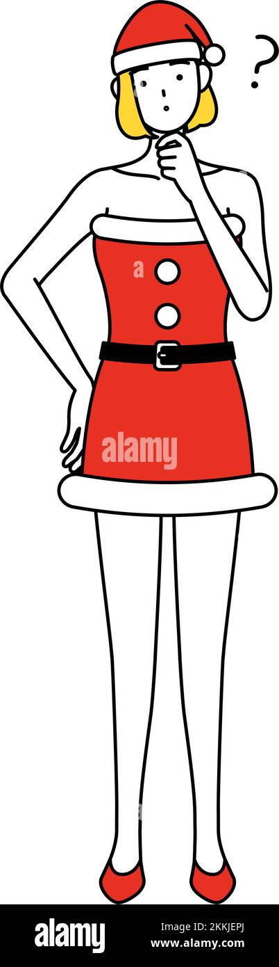 Simple line drawing illustration of a woman dressed as Santa Claus with ...