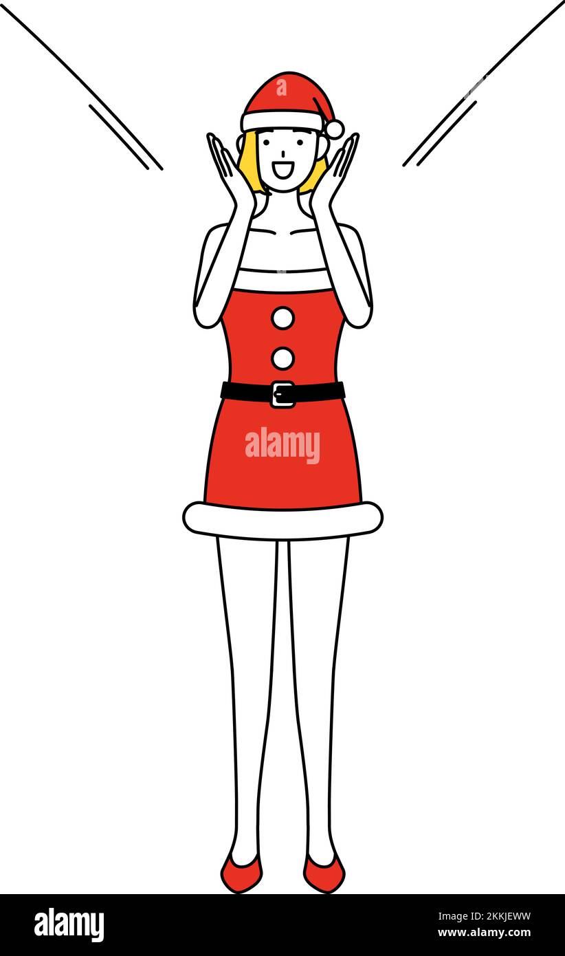 Simple line drawing illustration of a woman dressed as Santa Claus ...