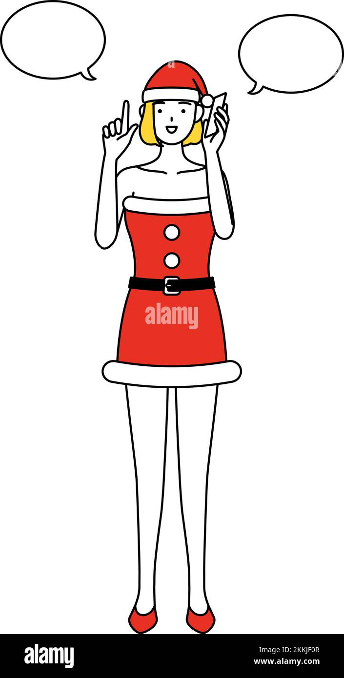 Simple line drawing illustration of a woman dressed as Santa Claus ...