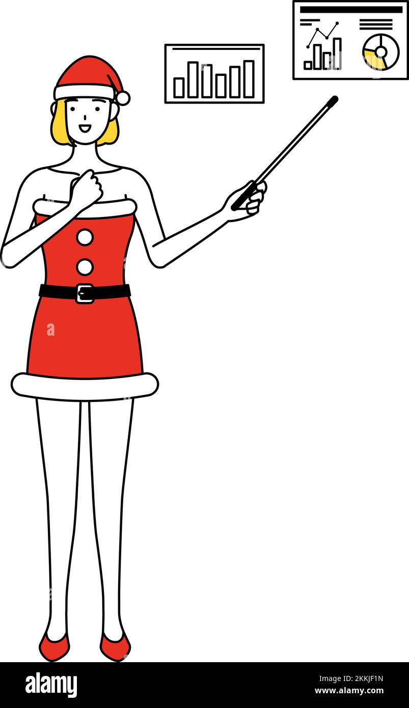 Simple line drawing illustration of a woman dressed as Santa Claus ...