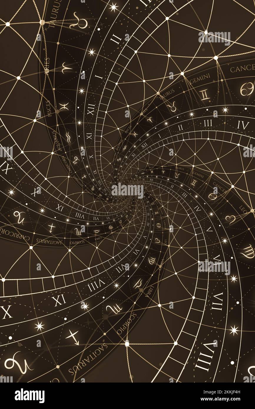 Astrological background with zodiac signs and symbol - black Stock ...