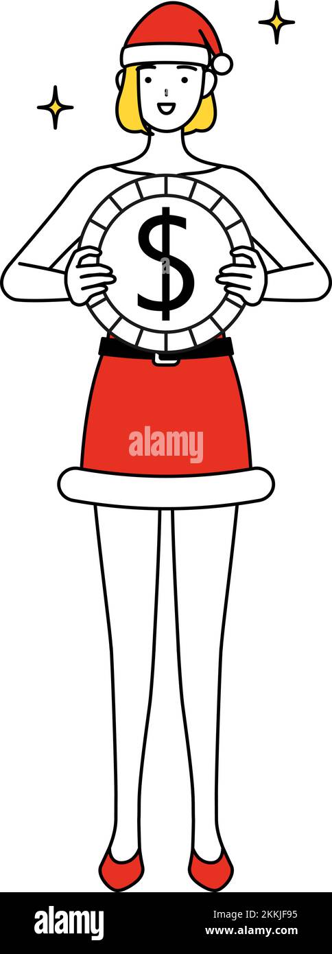 Simple line drawing illustration of a woman dressed as Santa Claus ...