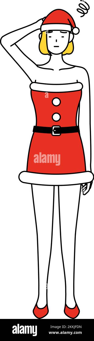 Simple line drawing illustration of a woman dressed as Santa Claus ...