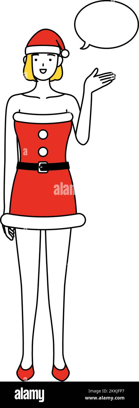 Simple line drawing illustration of a woman dressed as Santa Claus ...