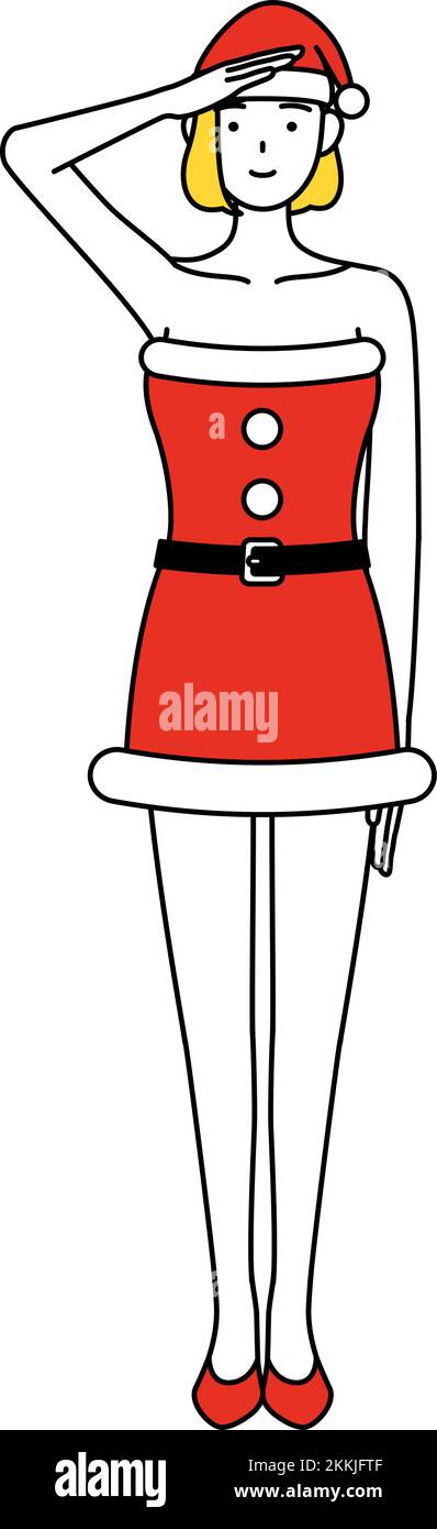 Simple line drawing illustration of a woman dressed as Santa Claus ...