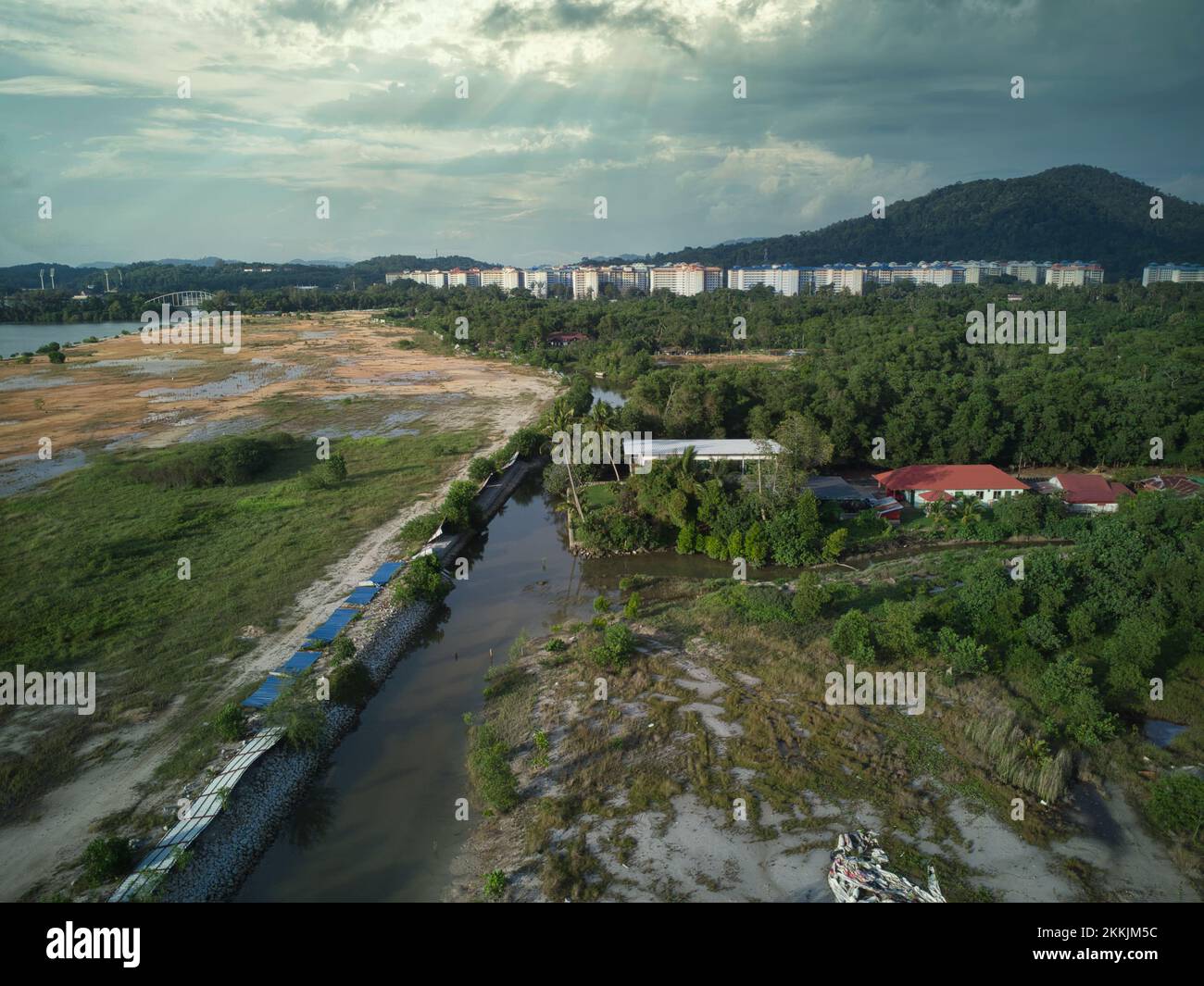 aerial scene of the cloudy evening sky at the beach Stock Photo - Alamy