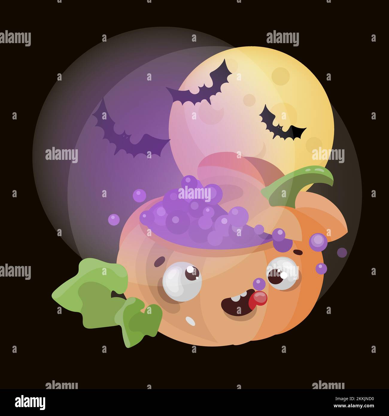 MAGIC PUMPKIN Halloween Funny Flat Design Cartoon Hand Drawn Vector ...
