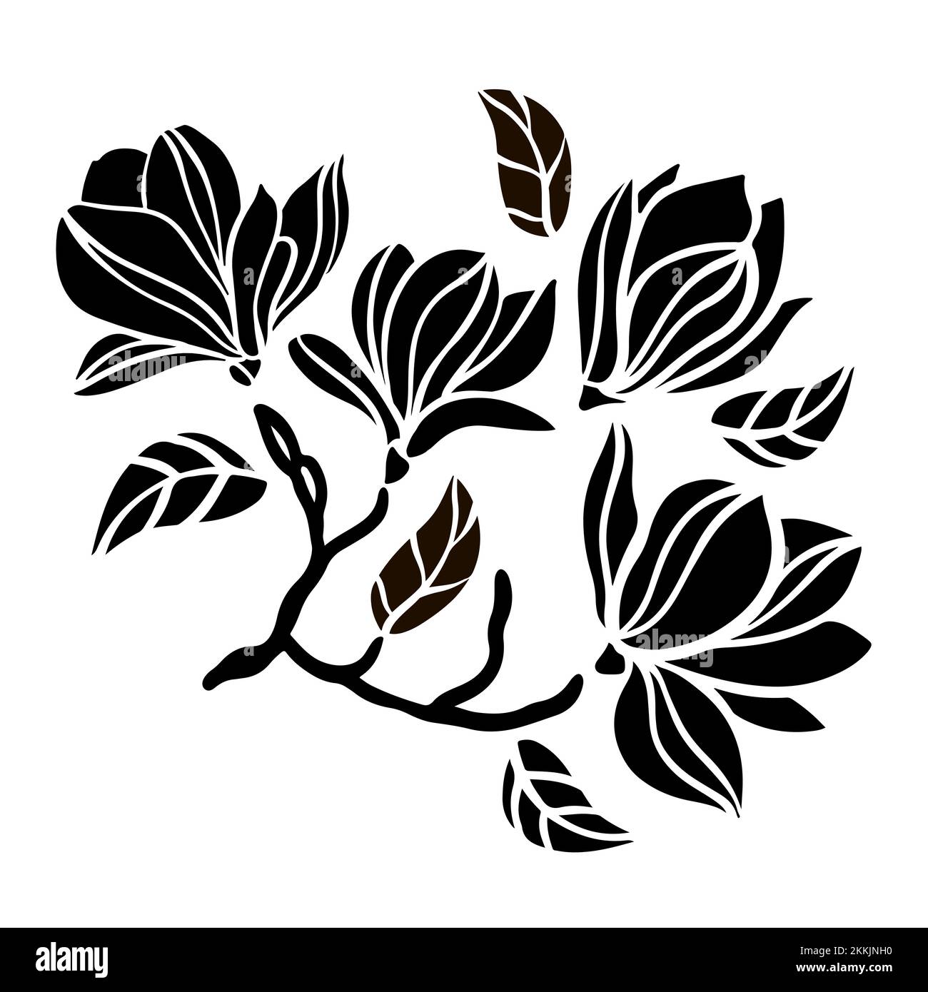 MAGNOLIA BRANCH Floral Openwork Contours Of Tree Branch With Monochrome ...